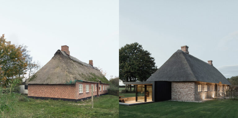 茅葺き屋根とレンガ壁に黒いフレームを挿入した“現代的な“田舎の家!?ヤン・ヘンリック・ヤンセン・アーキテクツとマーシャル・ブレッシャーが築120年のコテージを改修した〈ニービー・クロフターズ ...