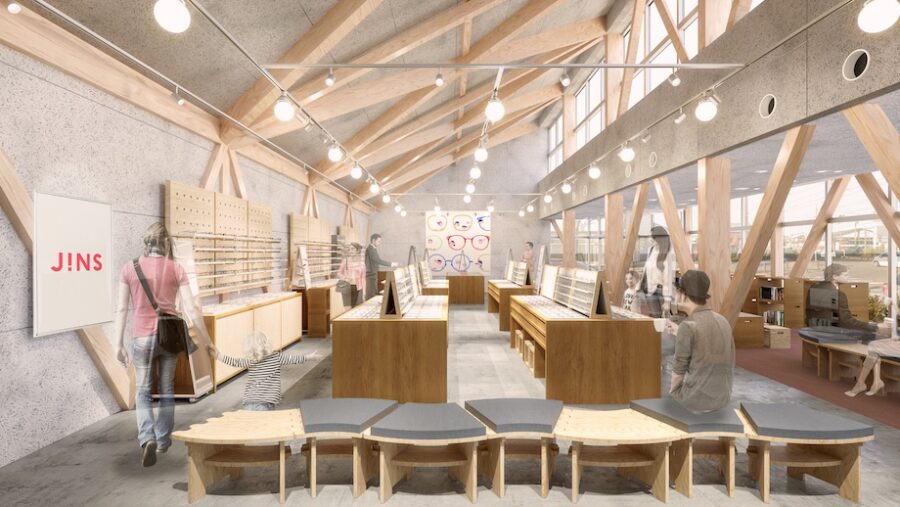 東北芸術工科大学との産学連携で店内を演出したロードサイド型店舗〈JINS山形白山店〉がオープン、OpenAが店舗設計を担当 ｜CULTURE｜TECTURE MAG（テクチャーマガジン）